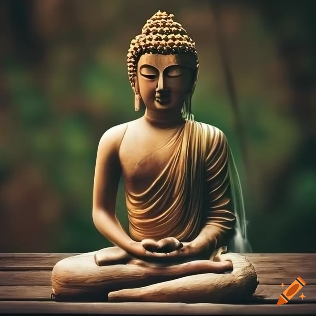 Lord buddha meditating by a waterfall