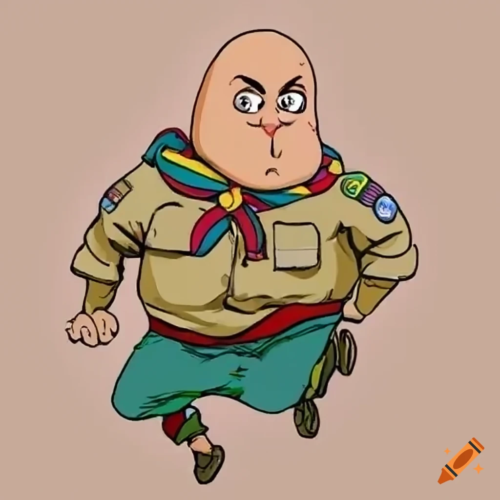 Funny image of a bald scout chief running a race on Craiyon