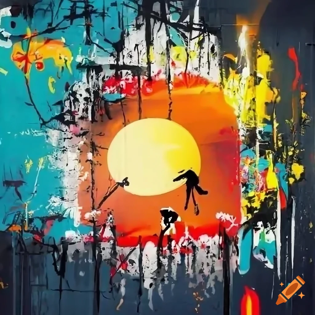 Abstract graffiti sunrise painting on canvas on Craiyon