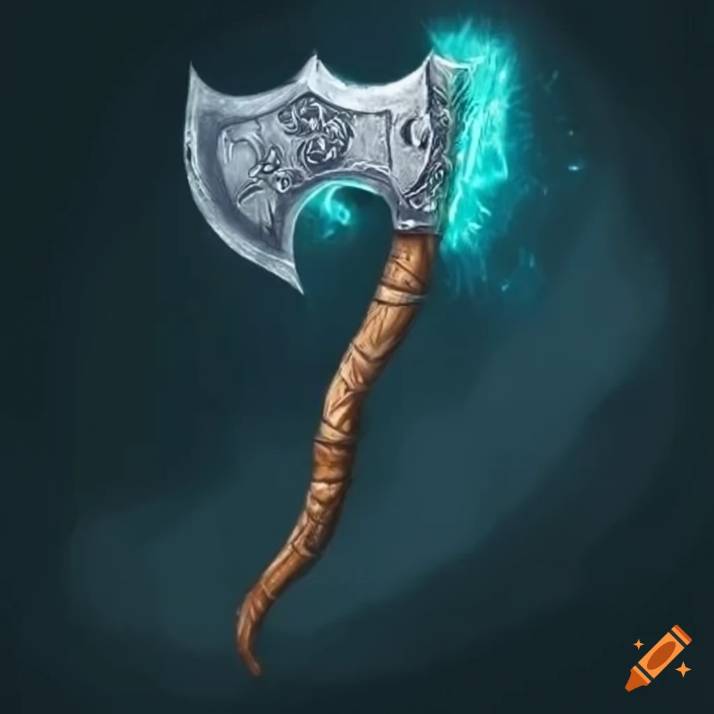 Mystical enchanted axe on white background