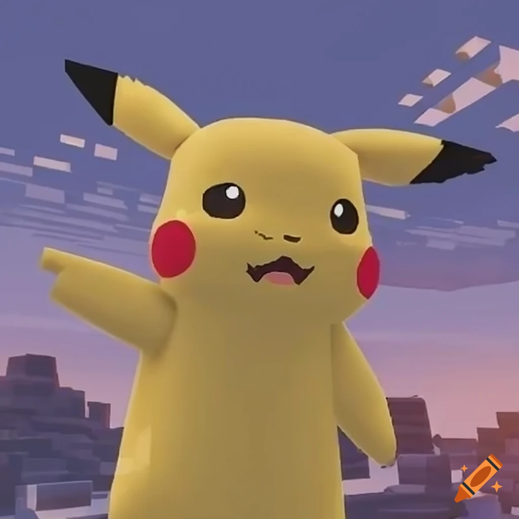 Pikachu exploring a minecraft world on Craiyon