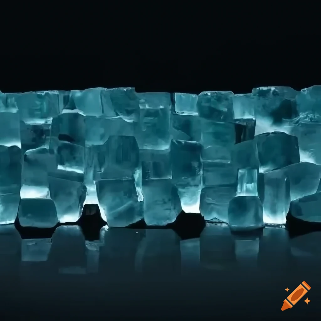 Pixel art ice wall in a black background