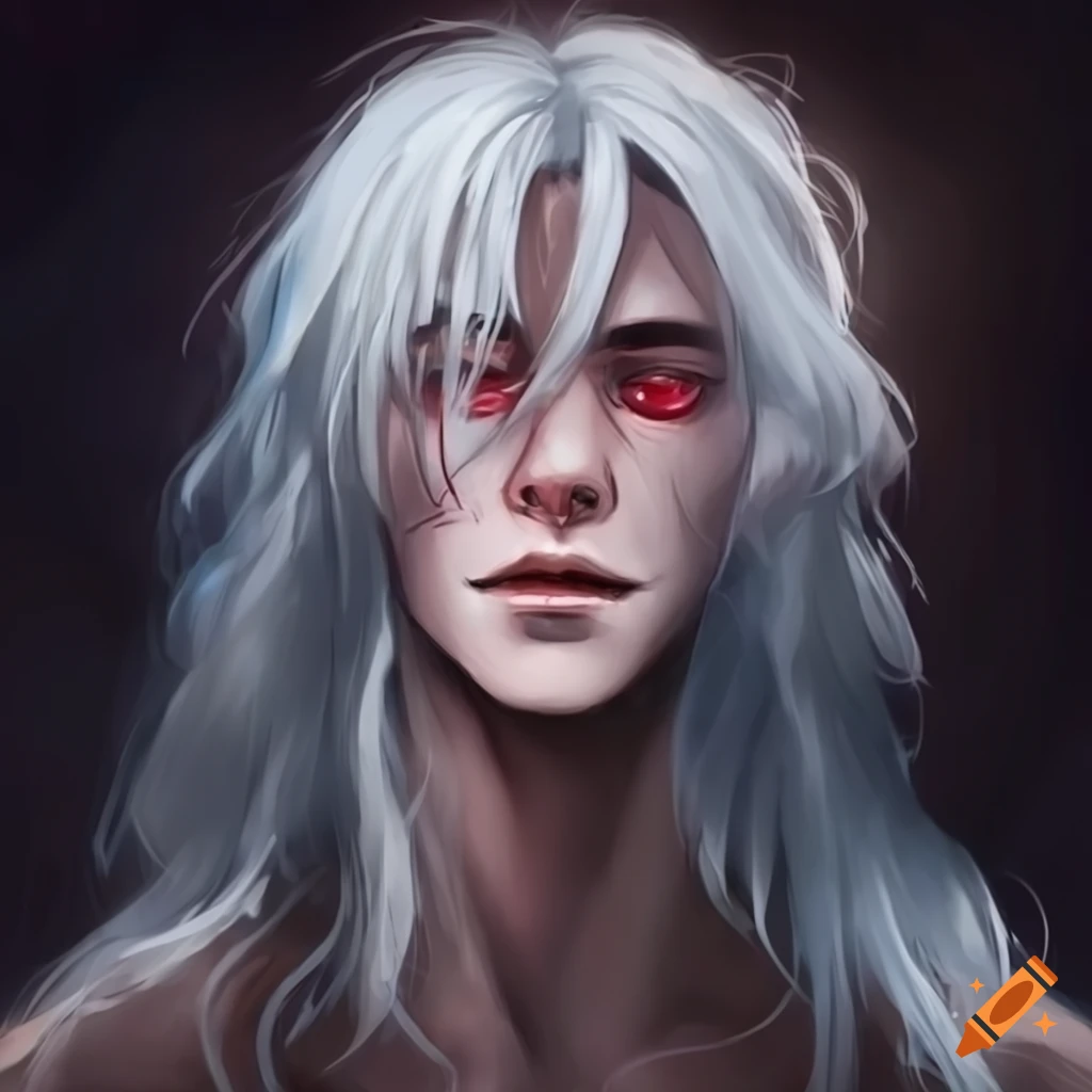 Image of a man with white hair and red eyes surrounded by electric ...