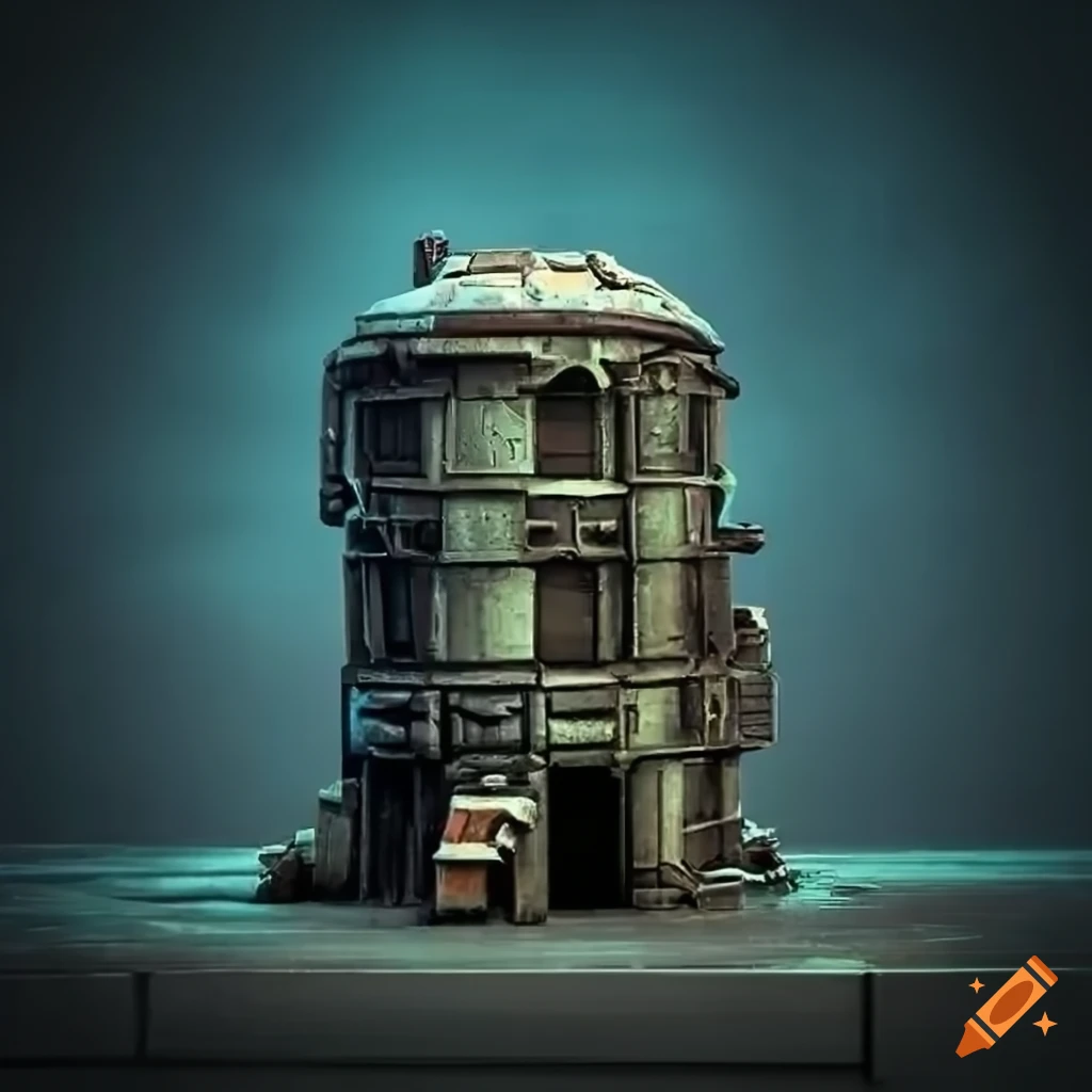 Cylindrical space base in a dystopian industrial sci-fi setting on Craiyon