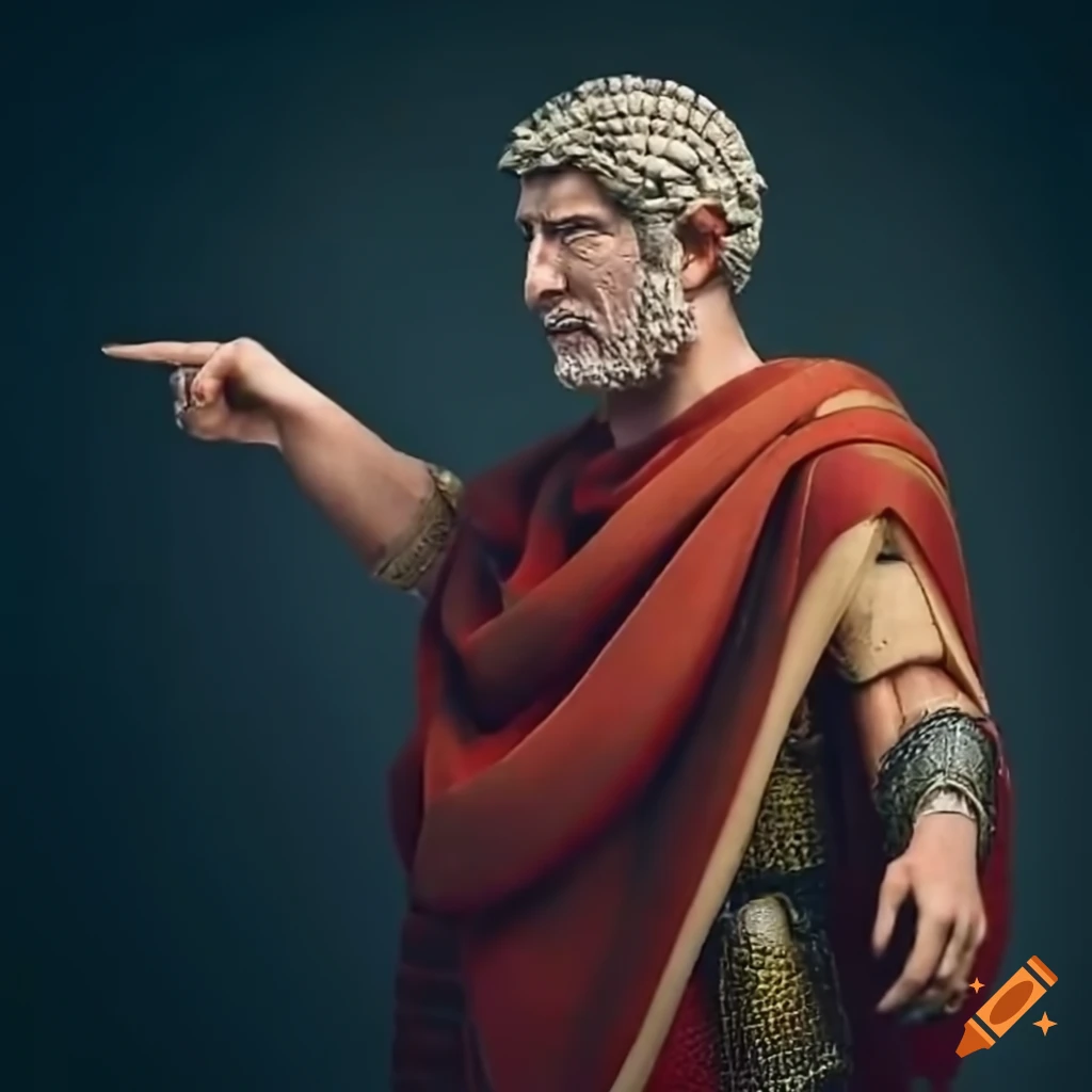 Depiction of Emperor Hadrian pointing to Hadrian's Wall being built on ...