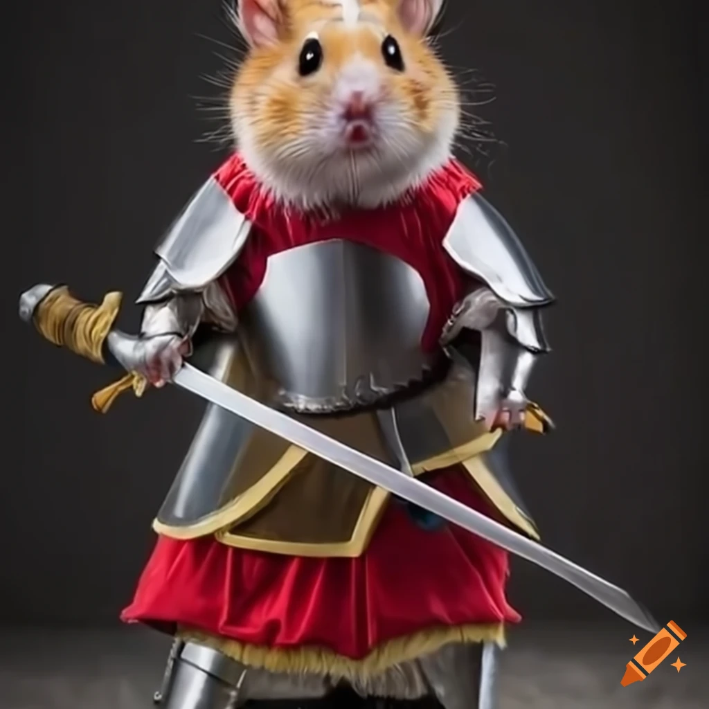 Hamster warrior with a sword and armor on Craiyon