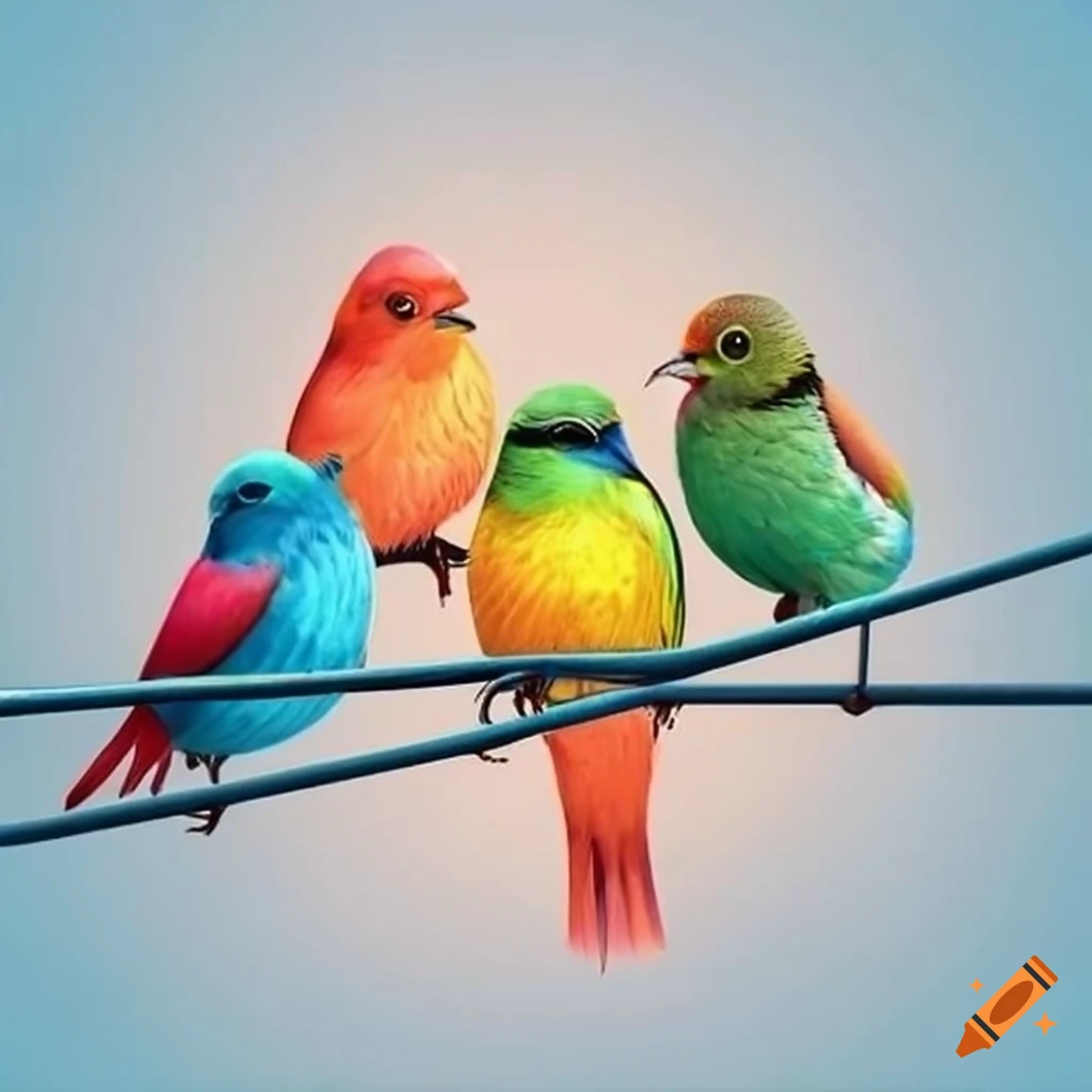 Colorful birds sitting on a wire