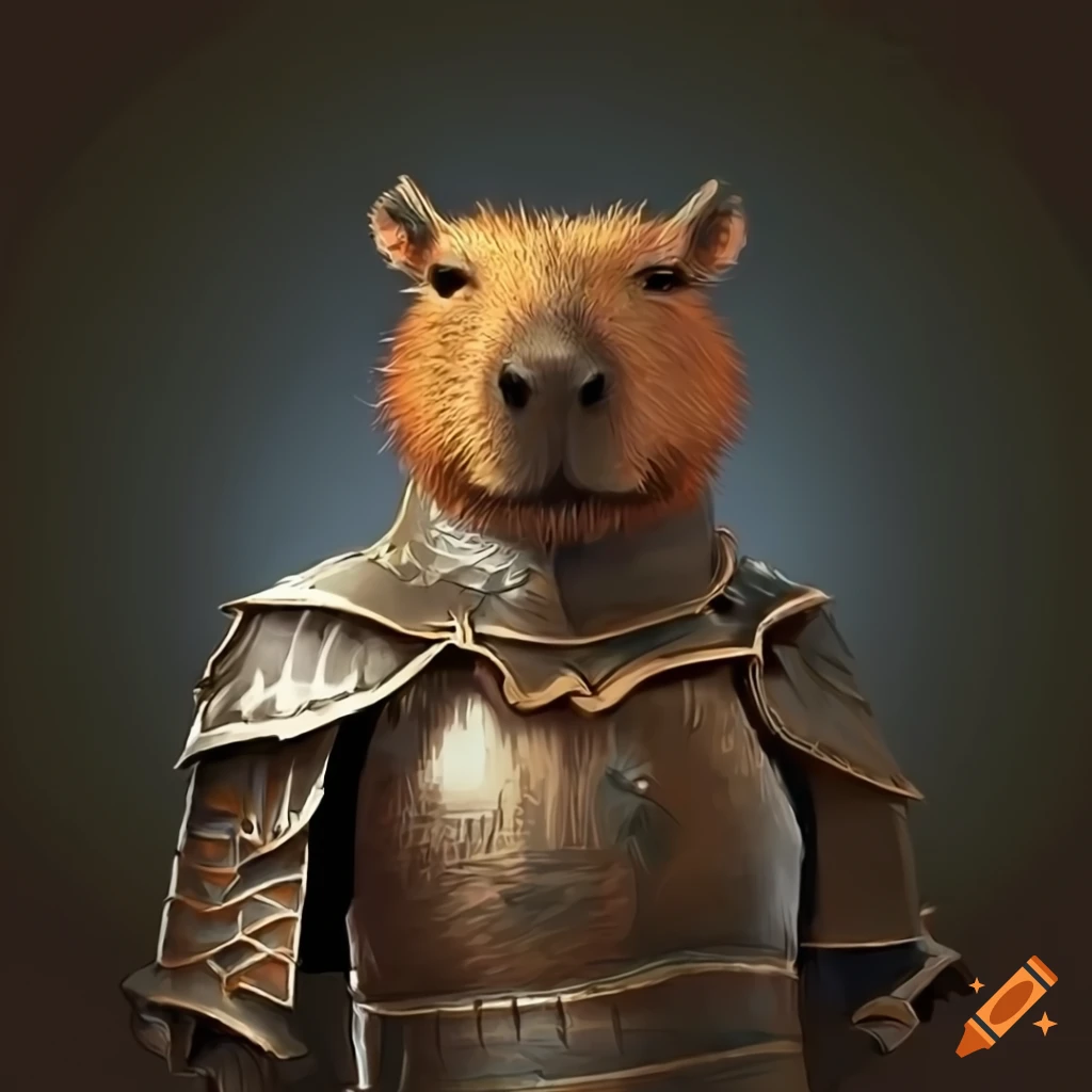 Capybara wearing knight armor