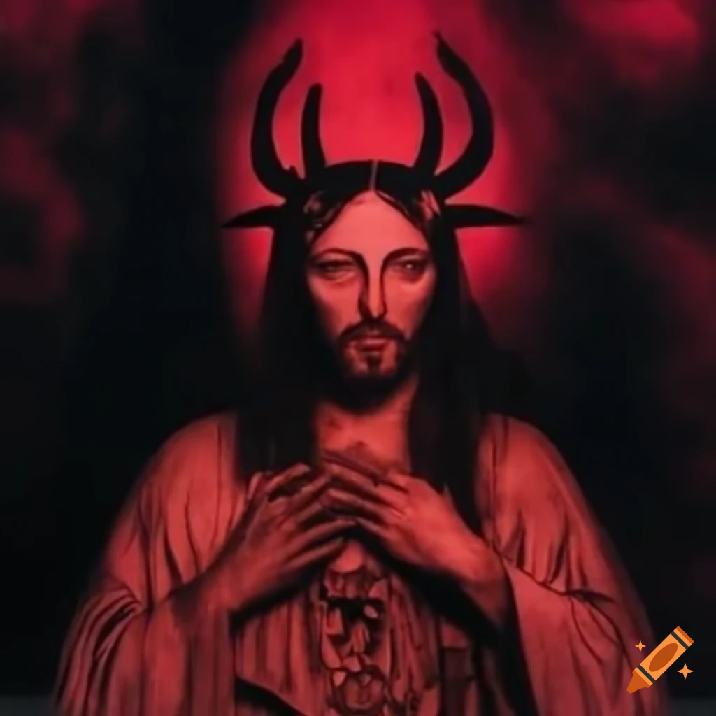 Artistic depiction of jesus with satanic imagery on Craiyon
