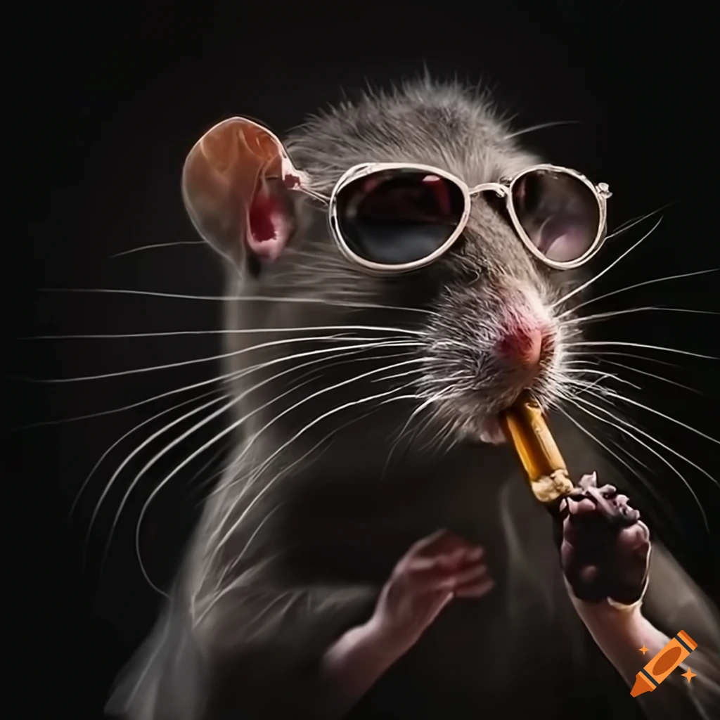 Sunglasses-wearing rat smoking a cigar on Craiyon