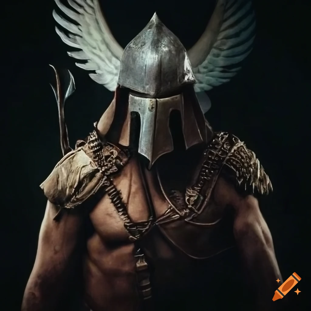Digital art of a winged warrior with axe