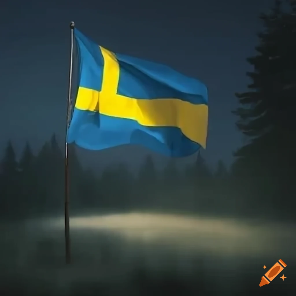 Artwork of a figure holding a swedish flag