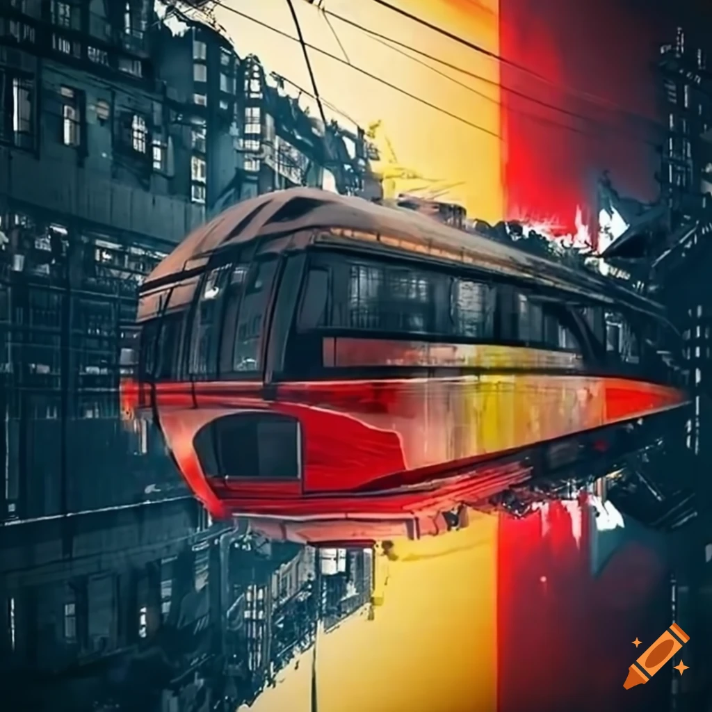 Futuristic german flag train in a futuristic city