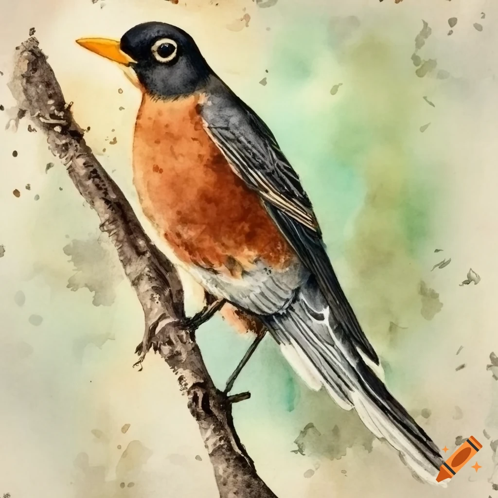 Watercolor of an american robin