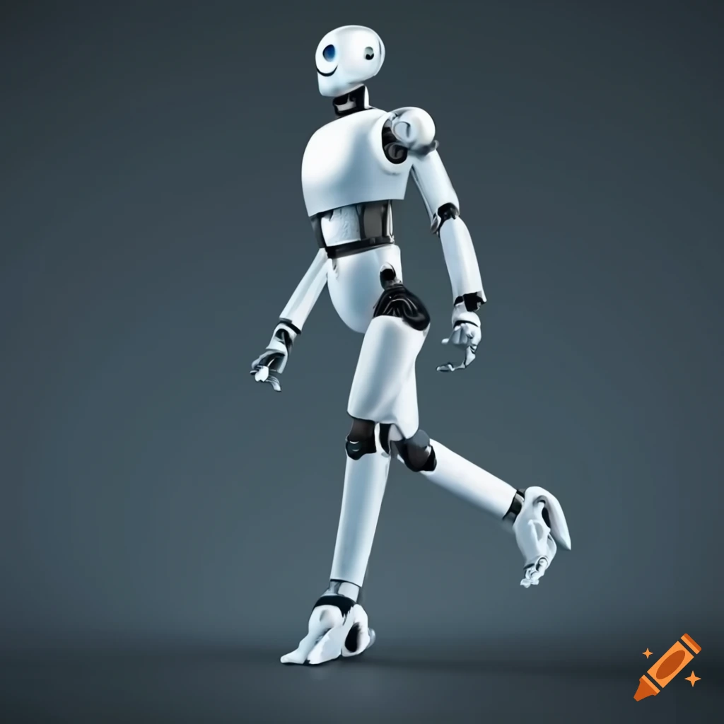 Side view of a walking humanistic robot on Craiyon