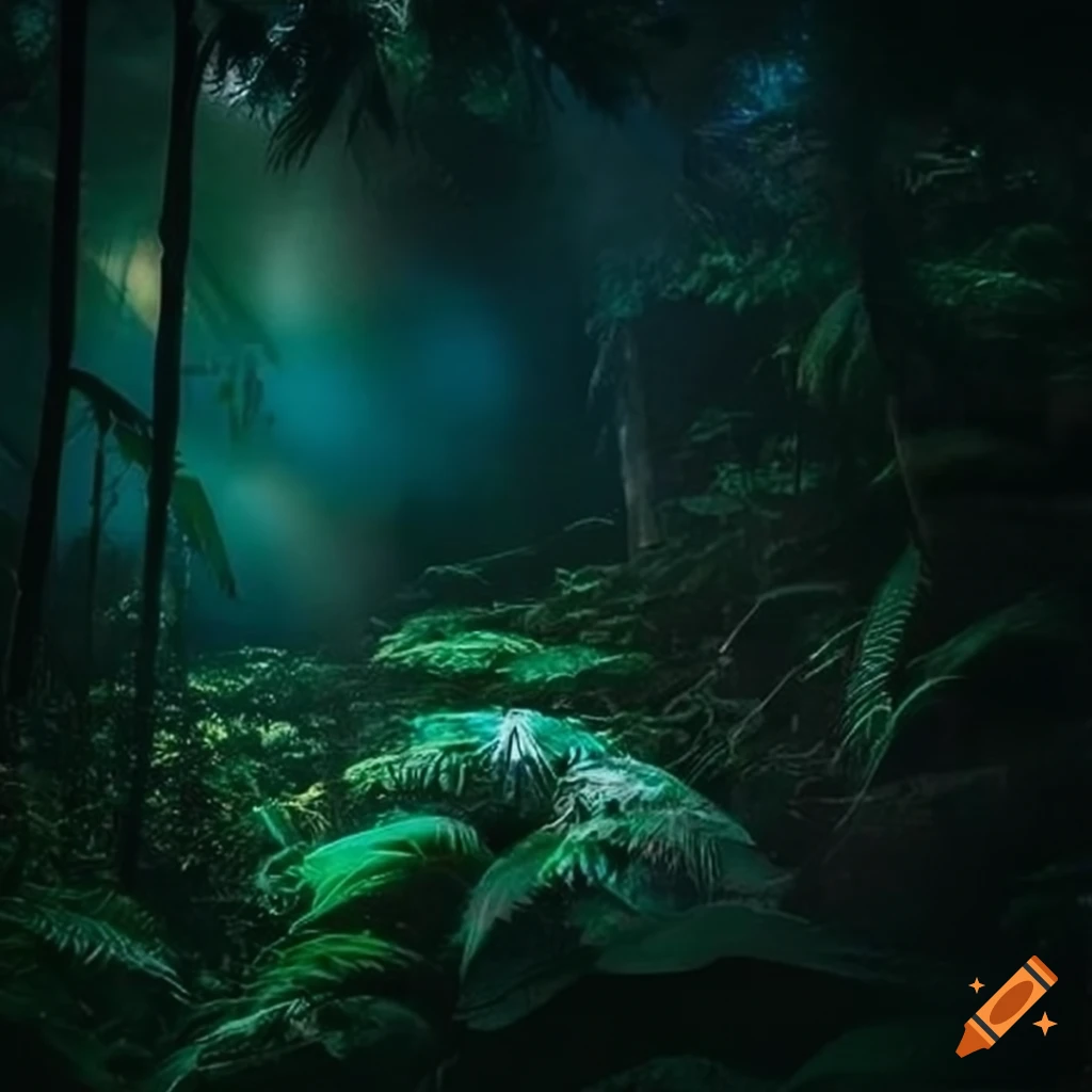 Night scene in the jungle on Craiyon