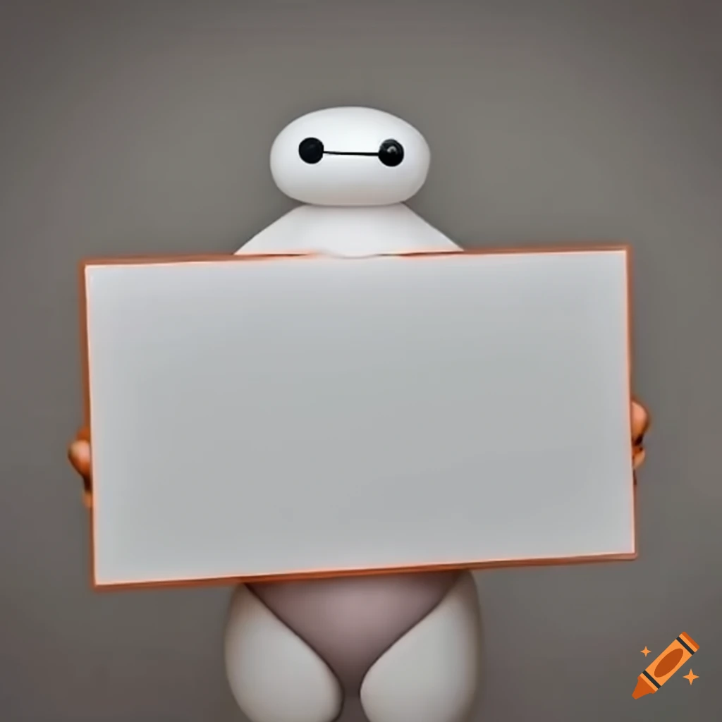 Close-up of baymax holding a friendly signboard on Craiyon