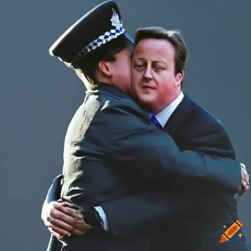 David cameron hugging policemen