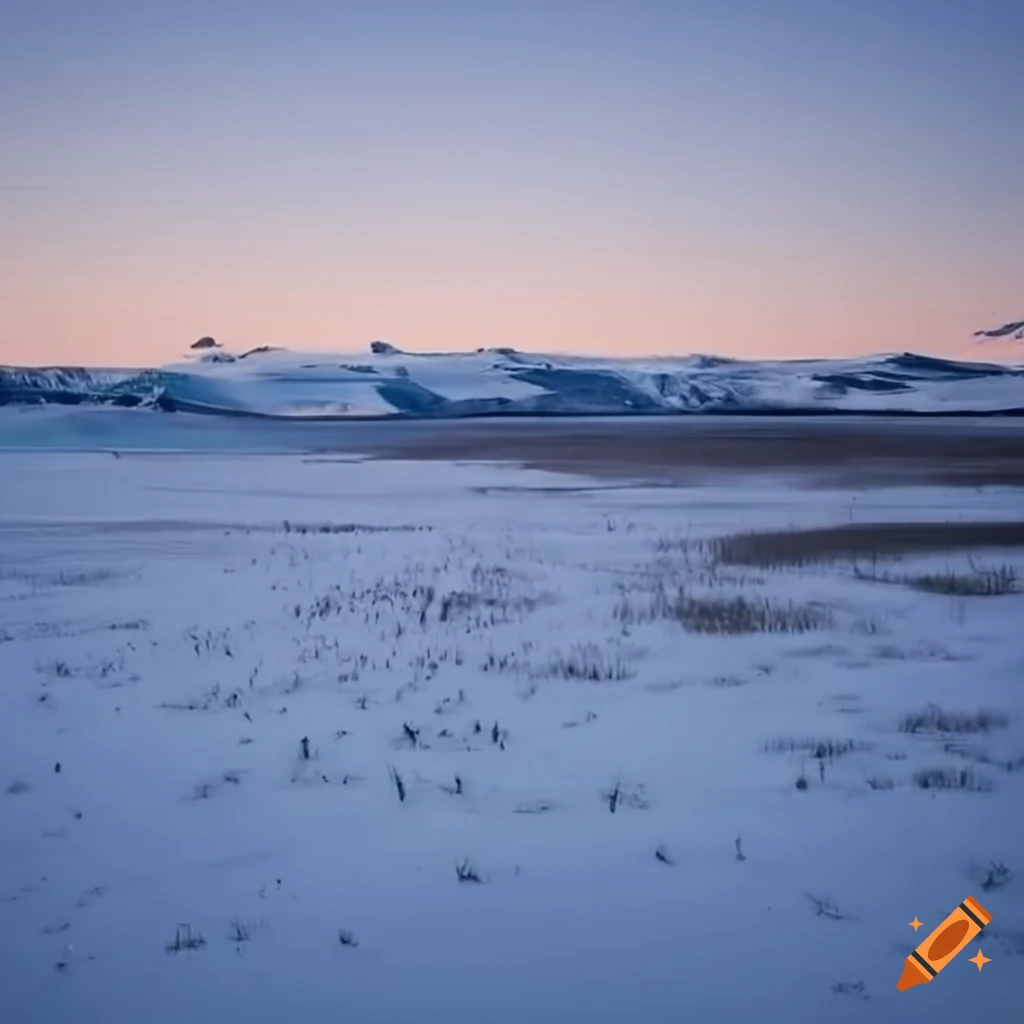 Scenic view of a cold steppe and glacier on Craiyon