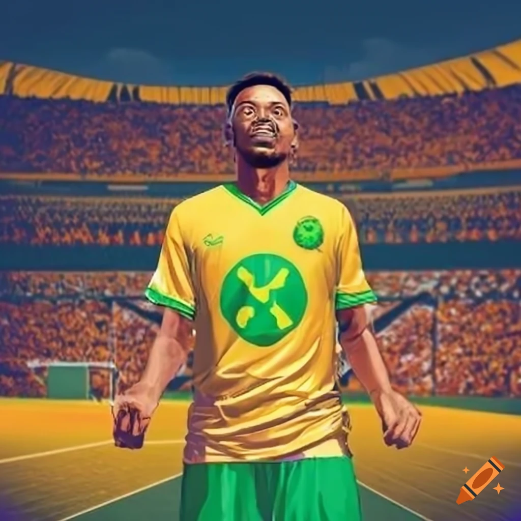 Man in yellow jersey with yanga sponsor and stadium background on Craiyon