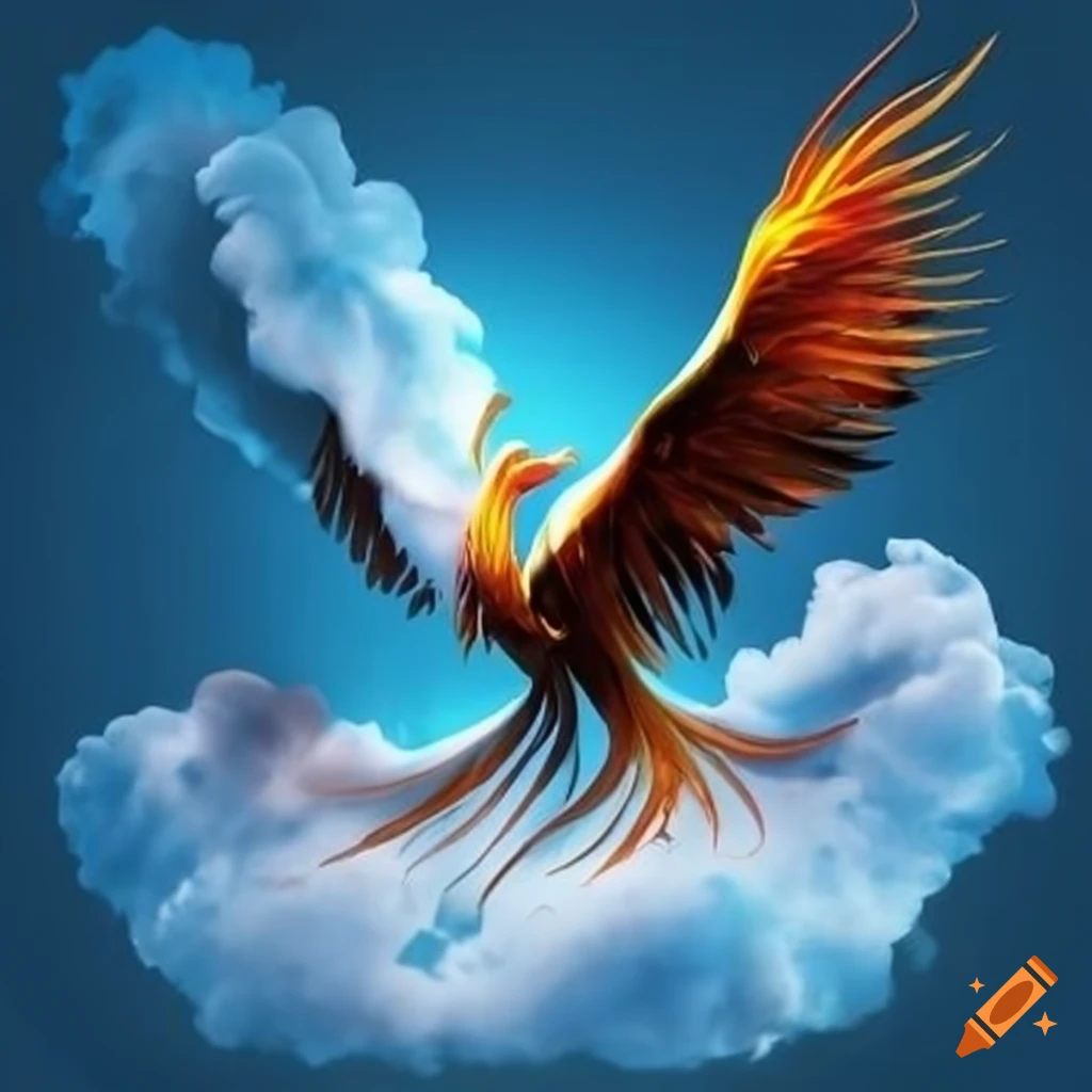 Phoenix flying through a cloud on Craiyon