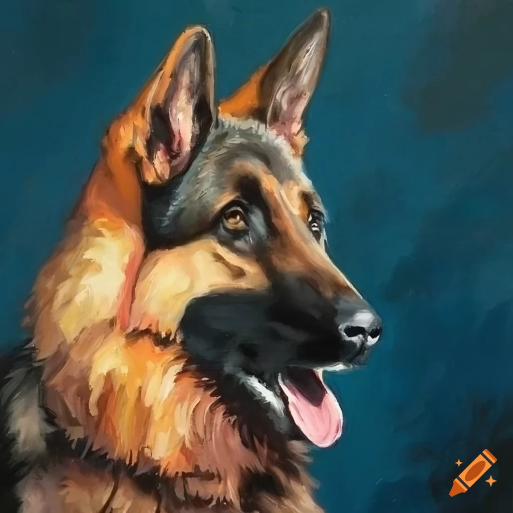 German shepherd in profile painting on canvas on Craiyon