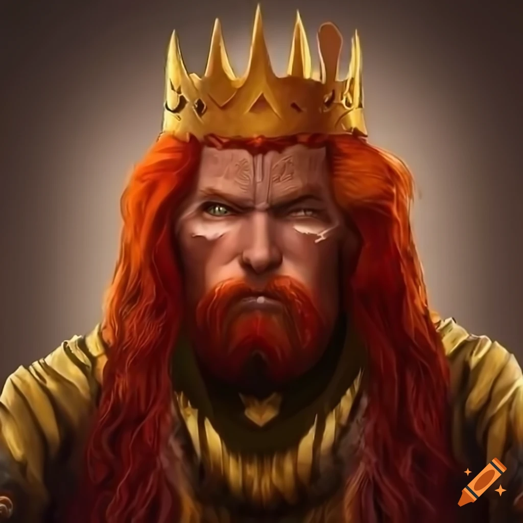 Portrait of a king with red hair and scarred eye on Craiyon