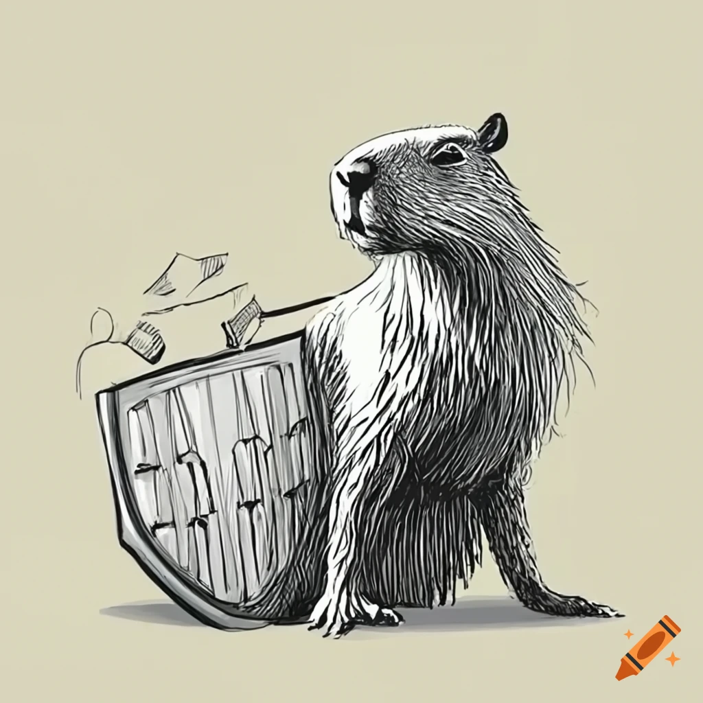 Capybara defending a castle with a shield on Craiyon