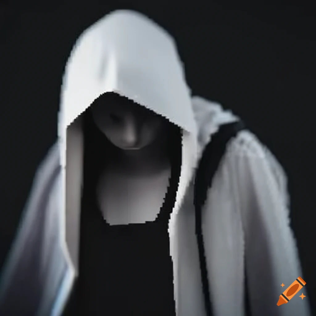 Pixel art character with a white hood