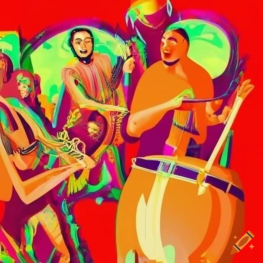 Vibrant album cover with illustrations of Latin instruments and dancing ...