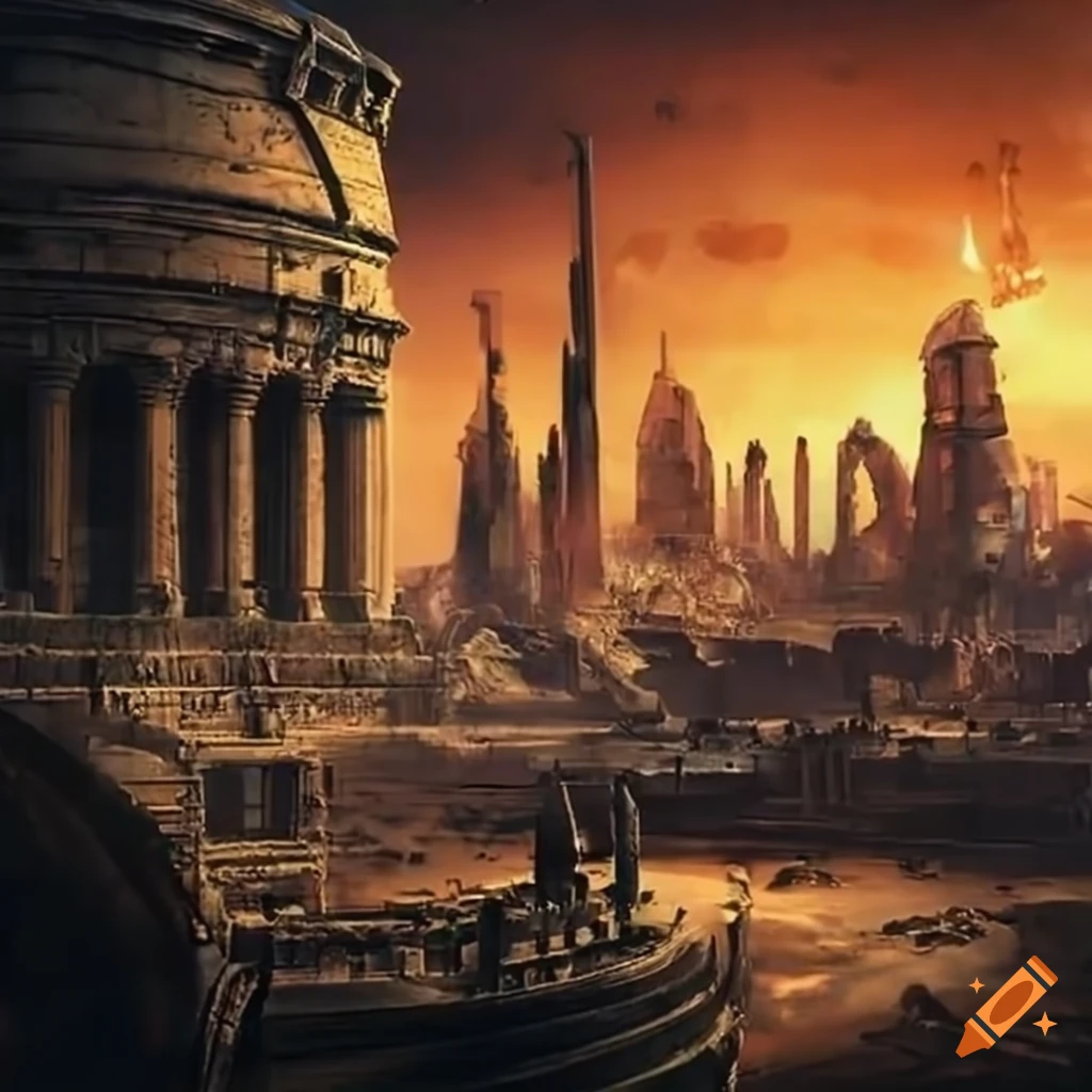 Image of post-apocalyptic futuristic city ruins on Craiyon