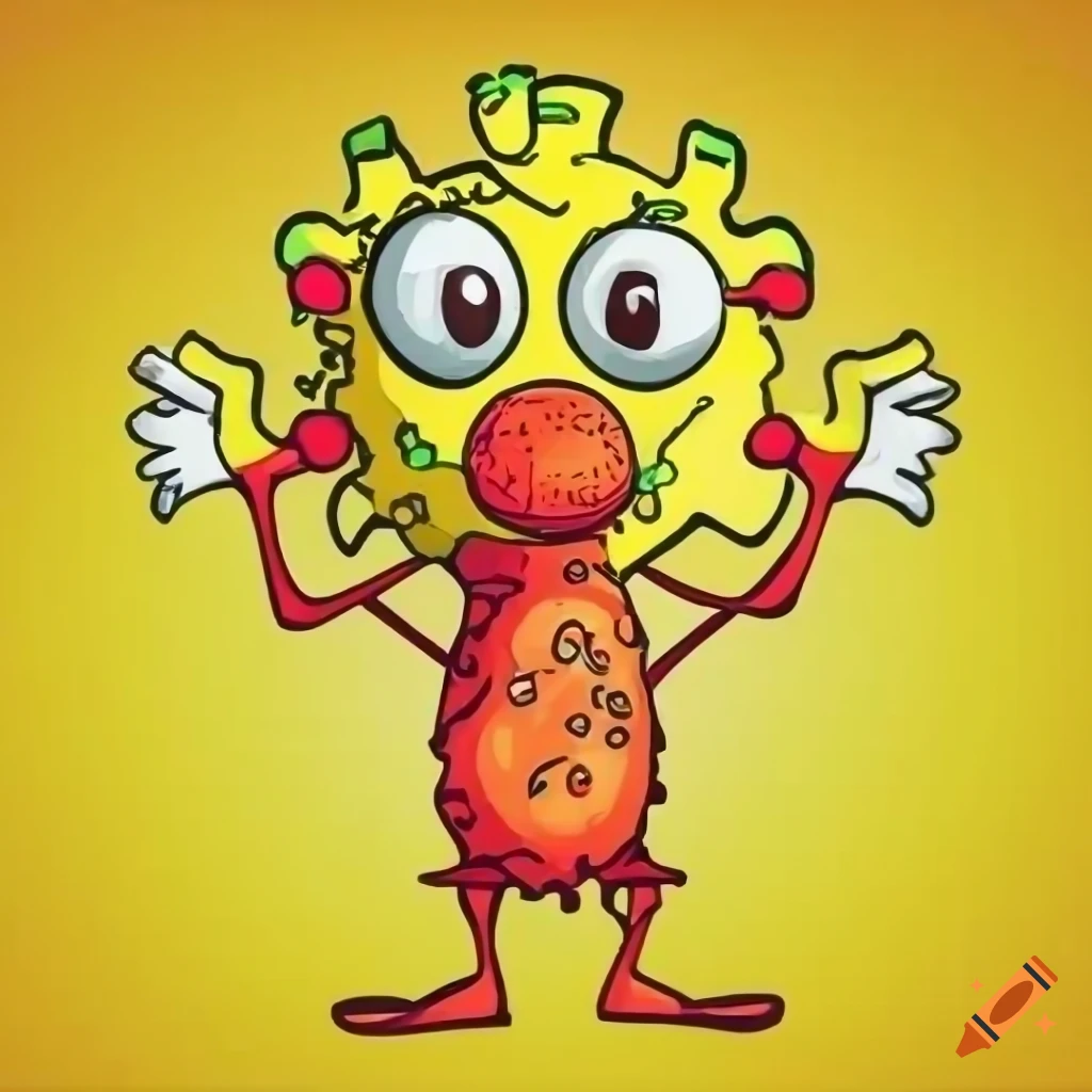 Cartoon illustration of a yellow covid-19 virus on Craiyon