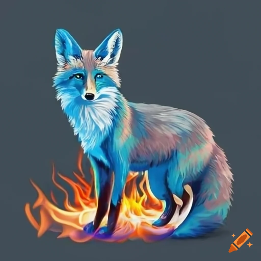 Silver-blue fox in a burning world