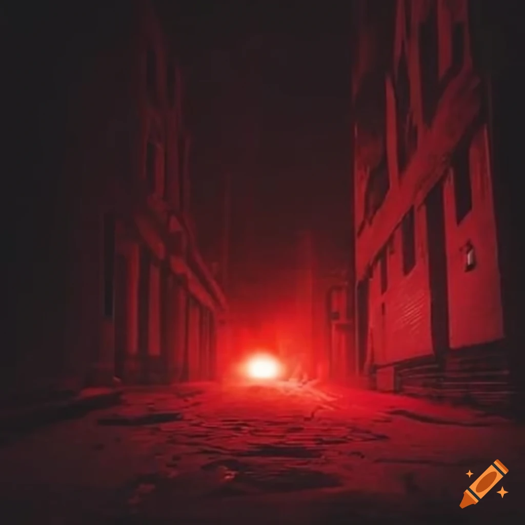 Dark industrial scene with ominous red lighting in high definition on ...