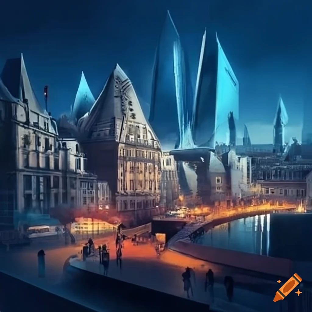 Concept art of a futuristic city