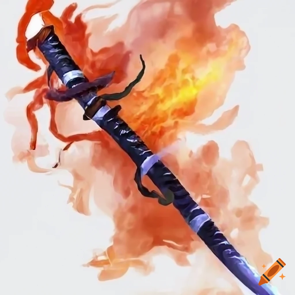 Fiery japanese sword on a white background on Craiyon