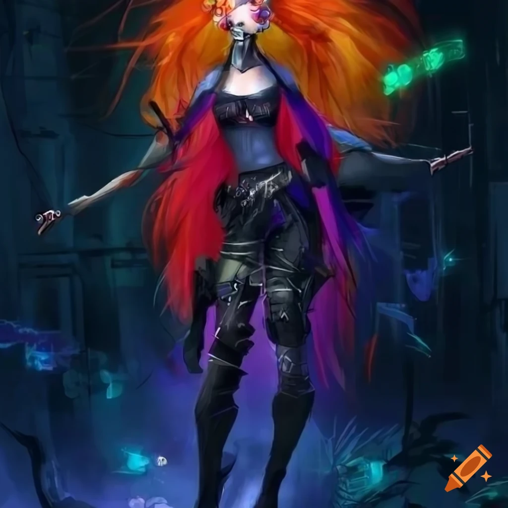 Red-haired cyberpunk fairy artwork on Craiyon