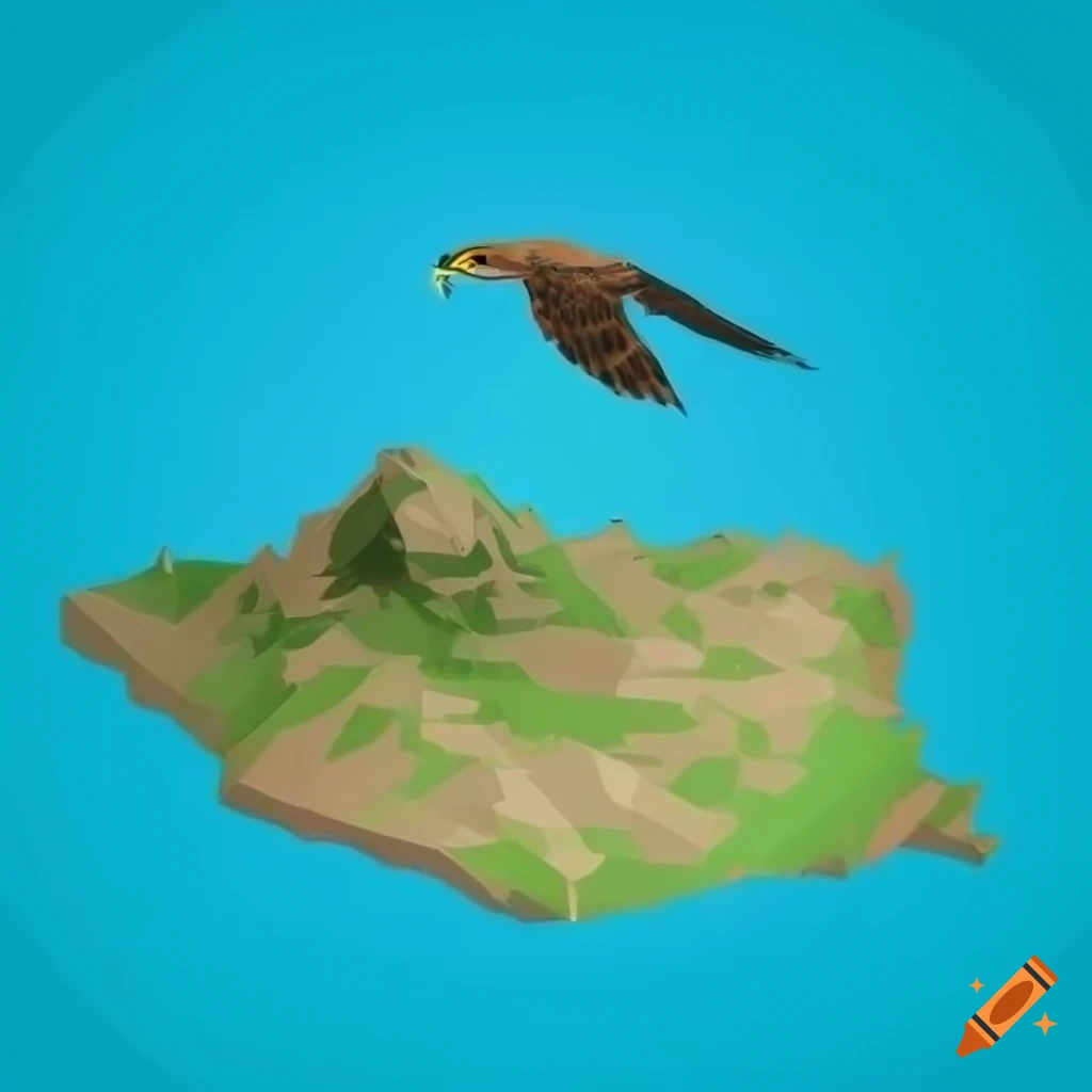 Low poly topographic map with a falcon