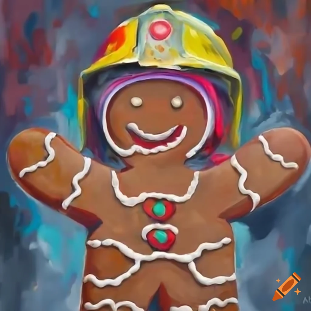 Gingerbread man wearing a firefighter helmet