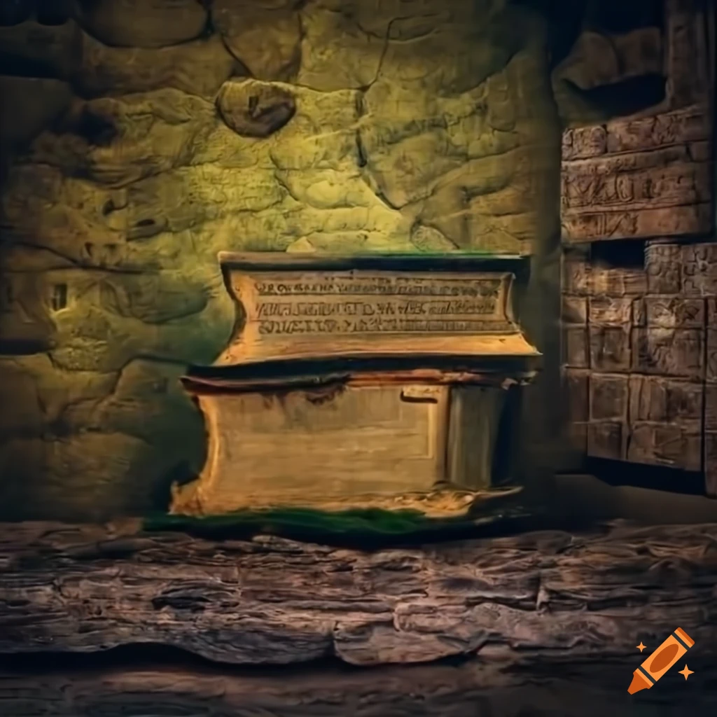 Dramatic photo of an old book of magic in a medieval cellar on Craiyon