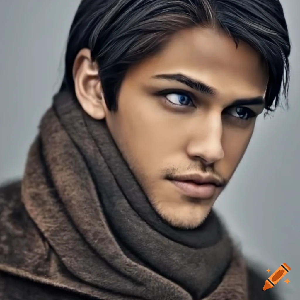 Dreamy portrait of a handsome biracial french man