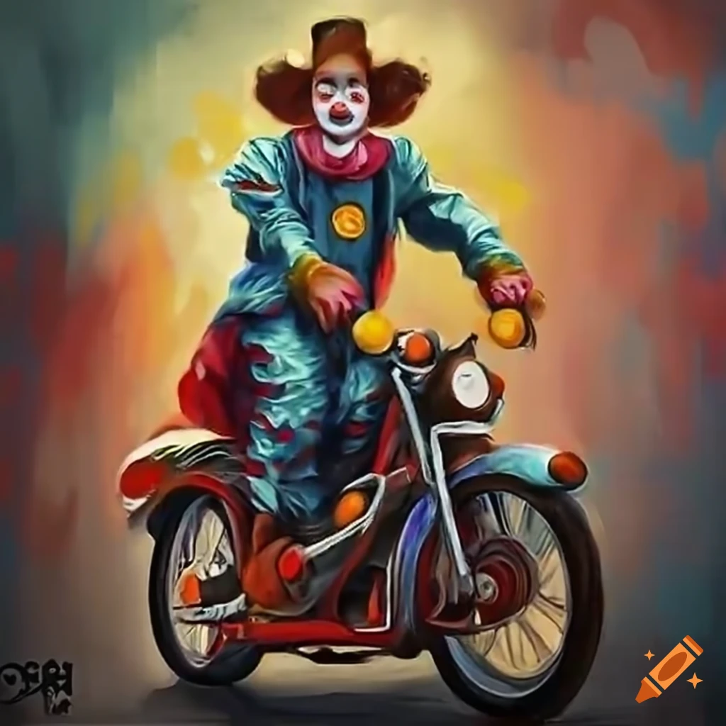 Clown riding a motorcycle