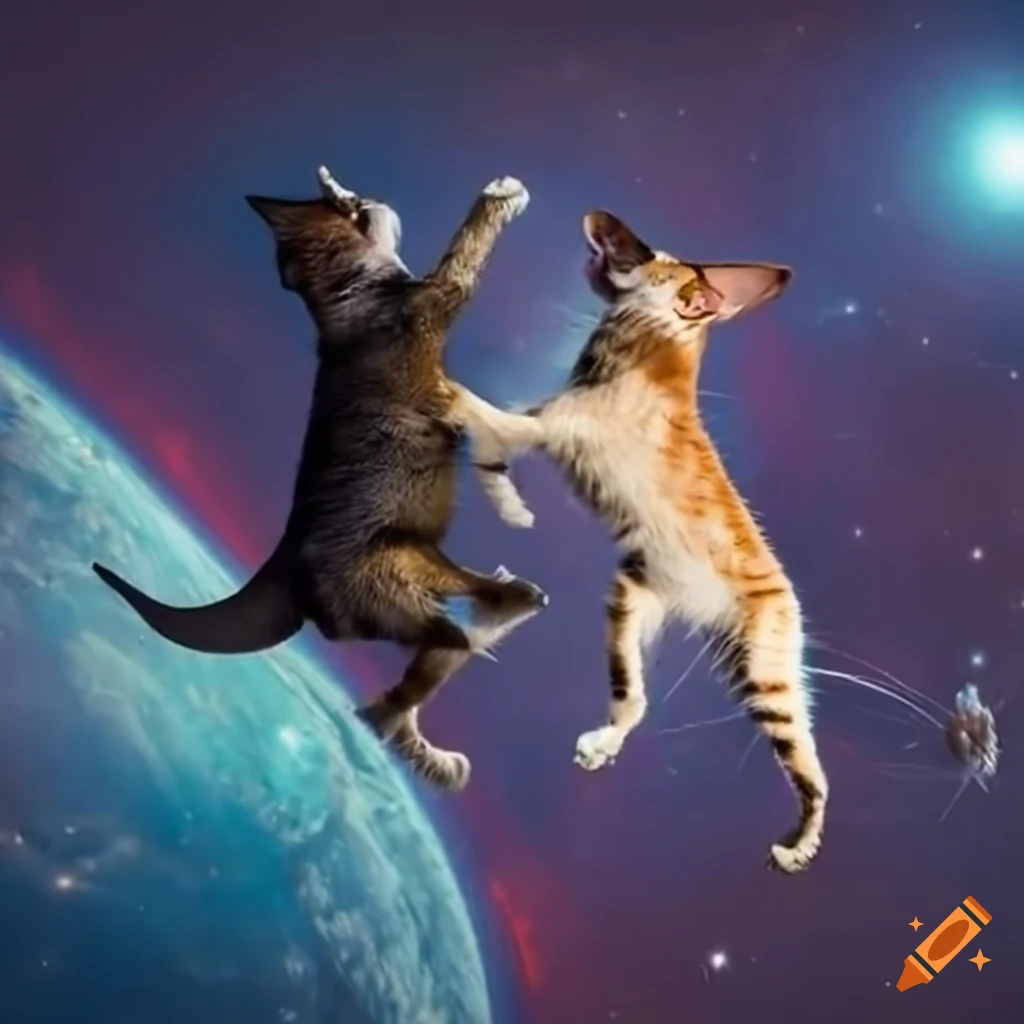 Cat and dog in space on Craiyon