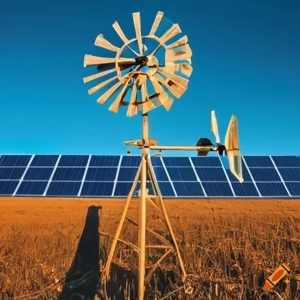 Windmill and solar panels in harmony on Craiyon