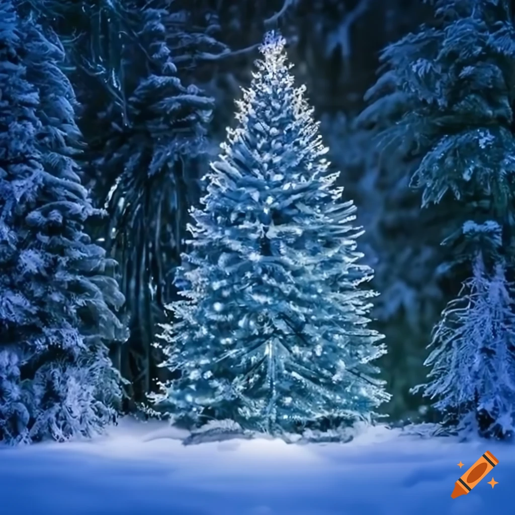 Realistic and majestic christmas tree in a snowy forest