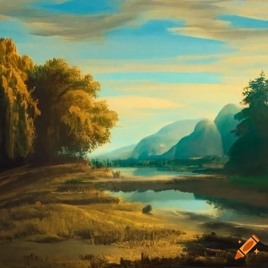 Realistic landscape with a winding river on Craiyon