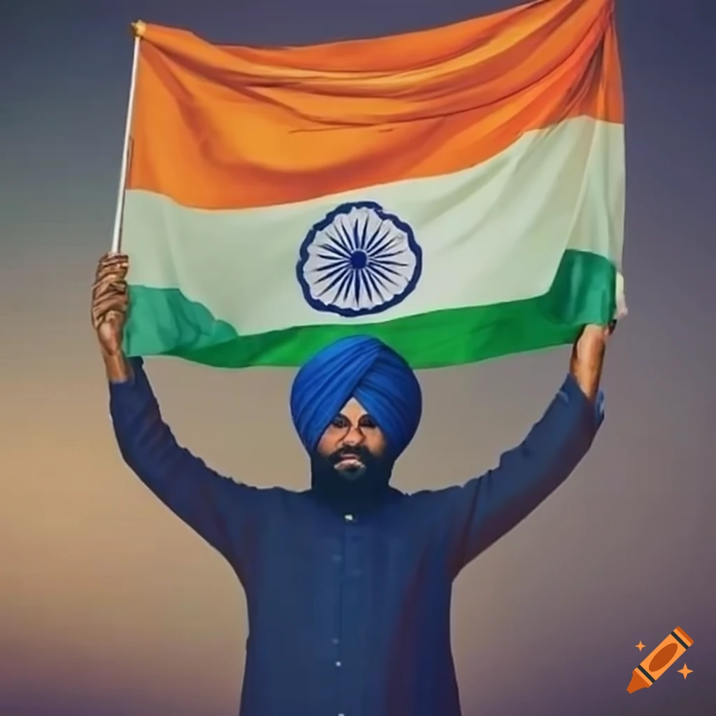 Sikh person holding indian flag with pride on Craiyon
