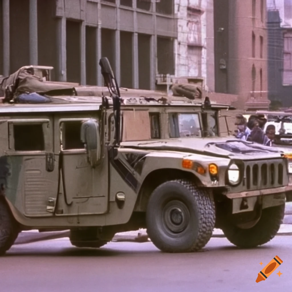 Military humvee driving on the streets of koreatown, la, usa, 2003 on ...