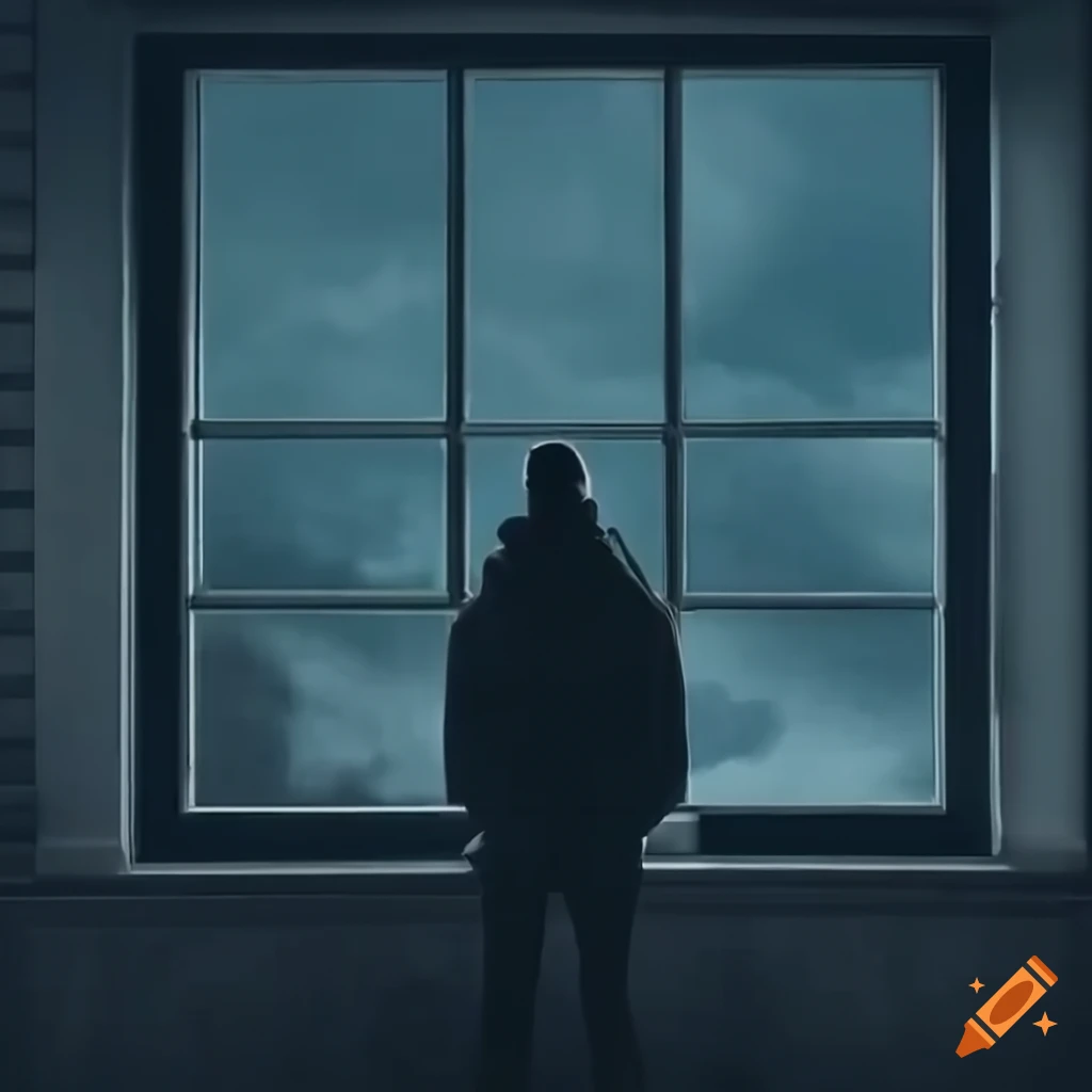 Cinematic shot of a man staring at the night sky on Craiyon