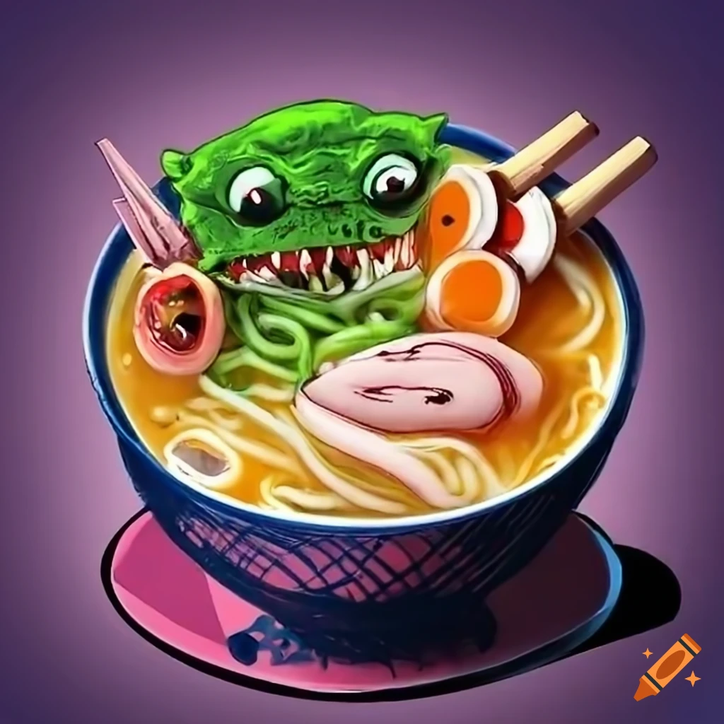 A bowl of birria ramen on high definition, cartoon style on Craiyon